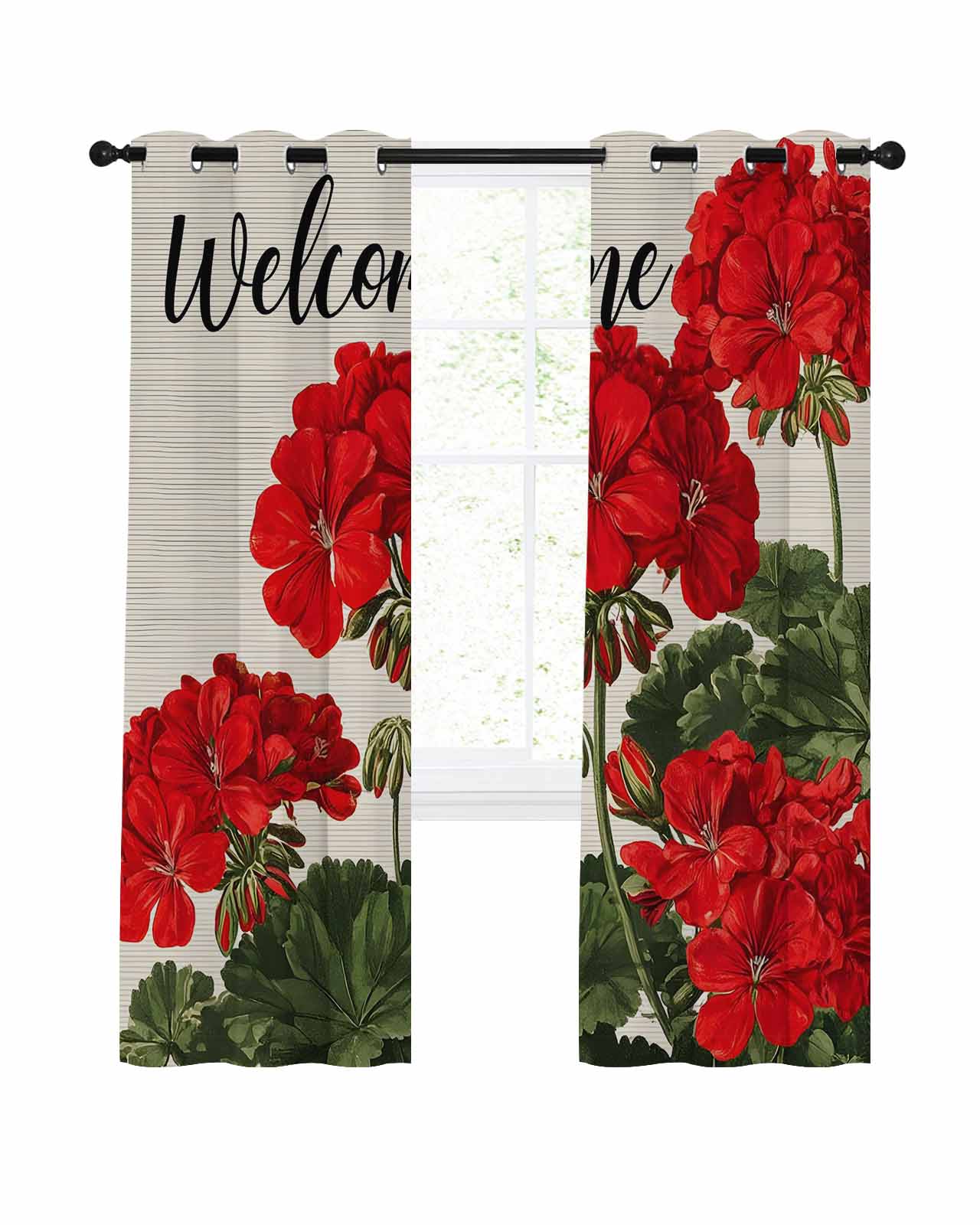 Welcome Blackout Curtains for Bedroom Living Room, Red Flowers ...