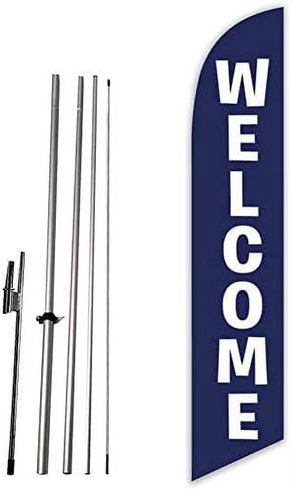 Welcome (Blue) Advertising Feather Flag Banner with Complete 15ft Pole ...