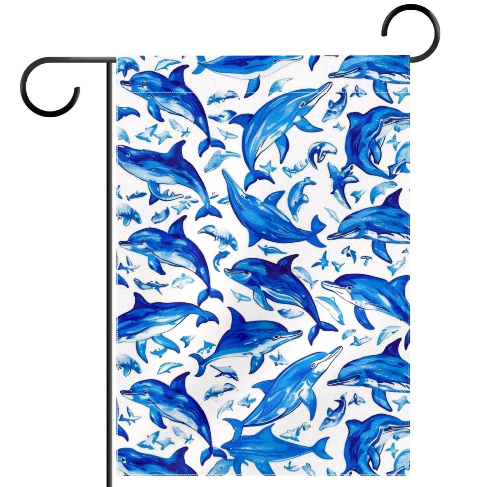 Welcome Blue Dolphin Pattern Garden Flag, Vertical Double Sided Small ...