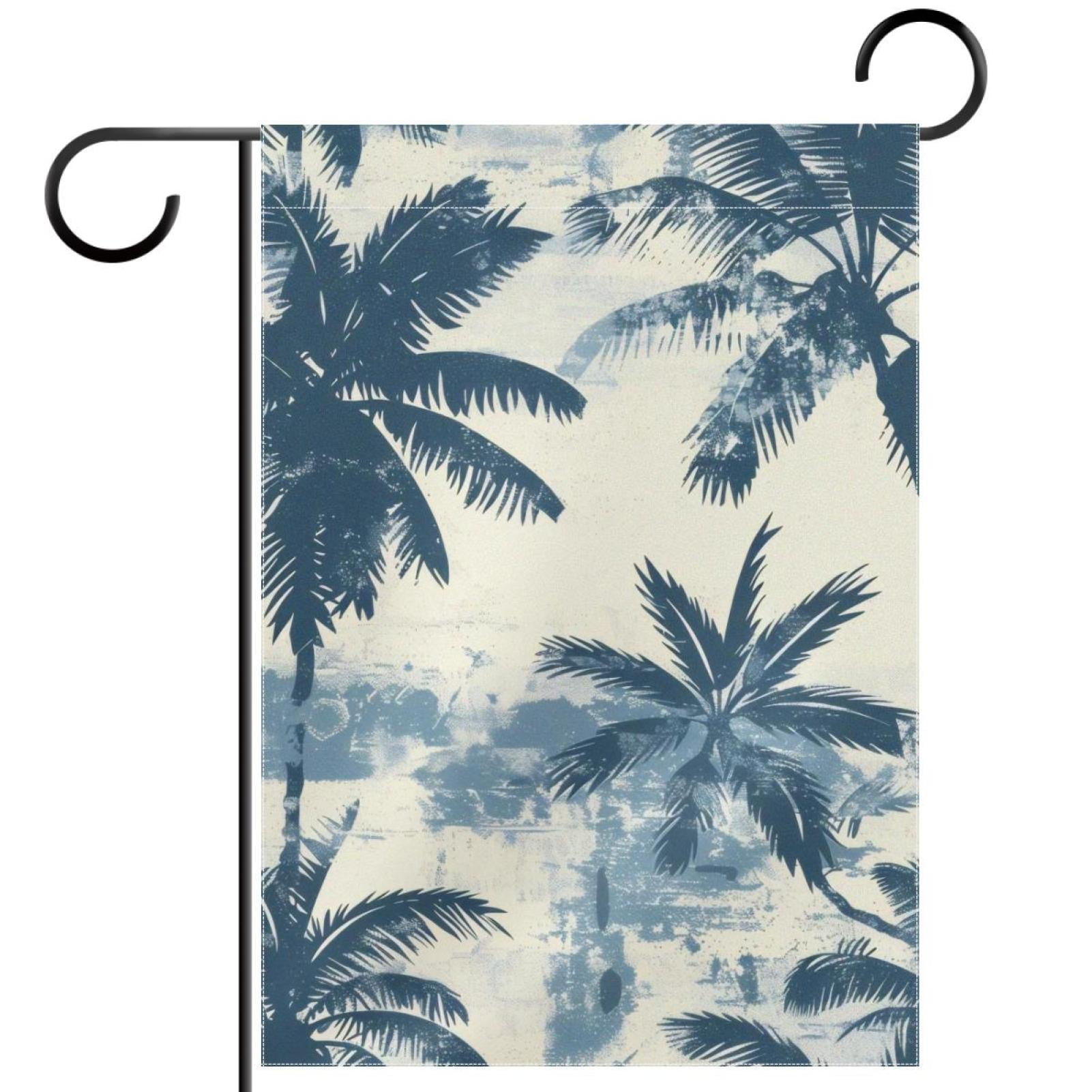 Welcome Blue Tropical Palm Trees Silhouettes Garden Flag, Vertical ...