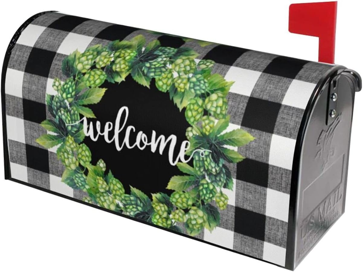 Welcome Box Wreath Buffalo Plaid Decor Mailbox Cover Spring Mailbox ...