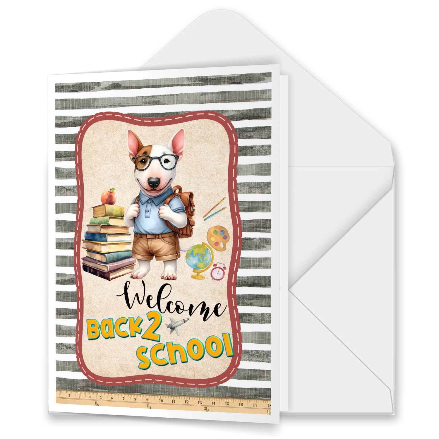 Welcome Bull Terrier Back to School Vintage Retro 5x7in Folded Greeting ...