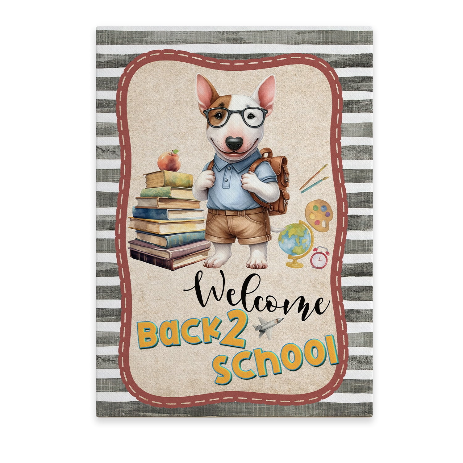 Welcome Bull Terrier Back to School Vintage Retro Vertical Matte Canvas ...
