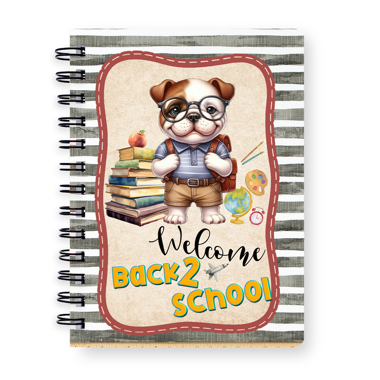 Welcome Bulldog Back to School Vintage Retro Spiral Bound Journal Dog ...