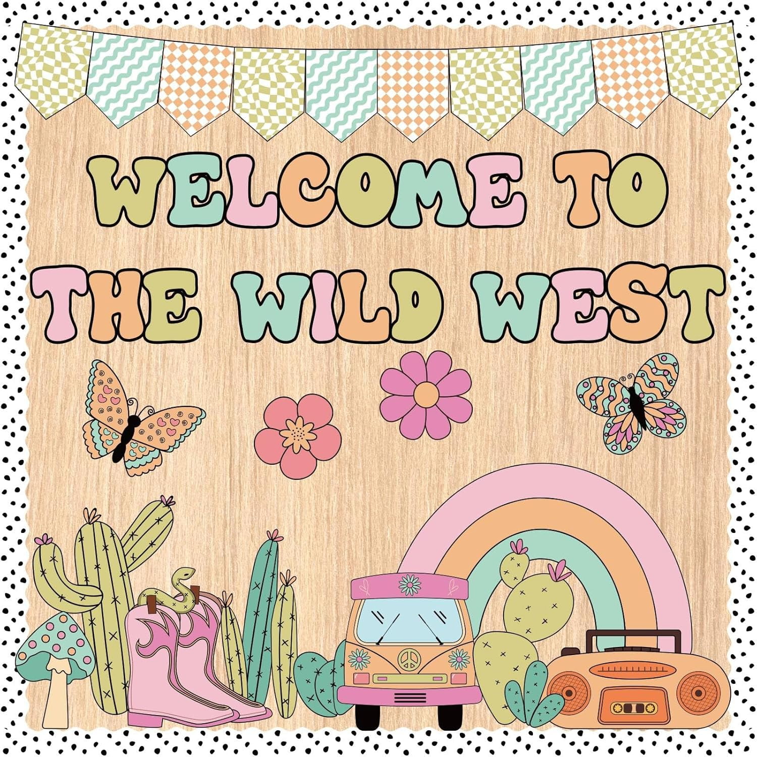 Welcome Bulletin Board Decorations Set, Groovy Wild Western Classroom ...