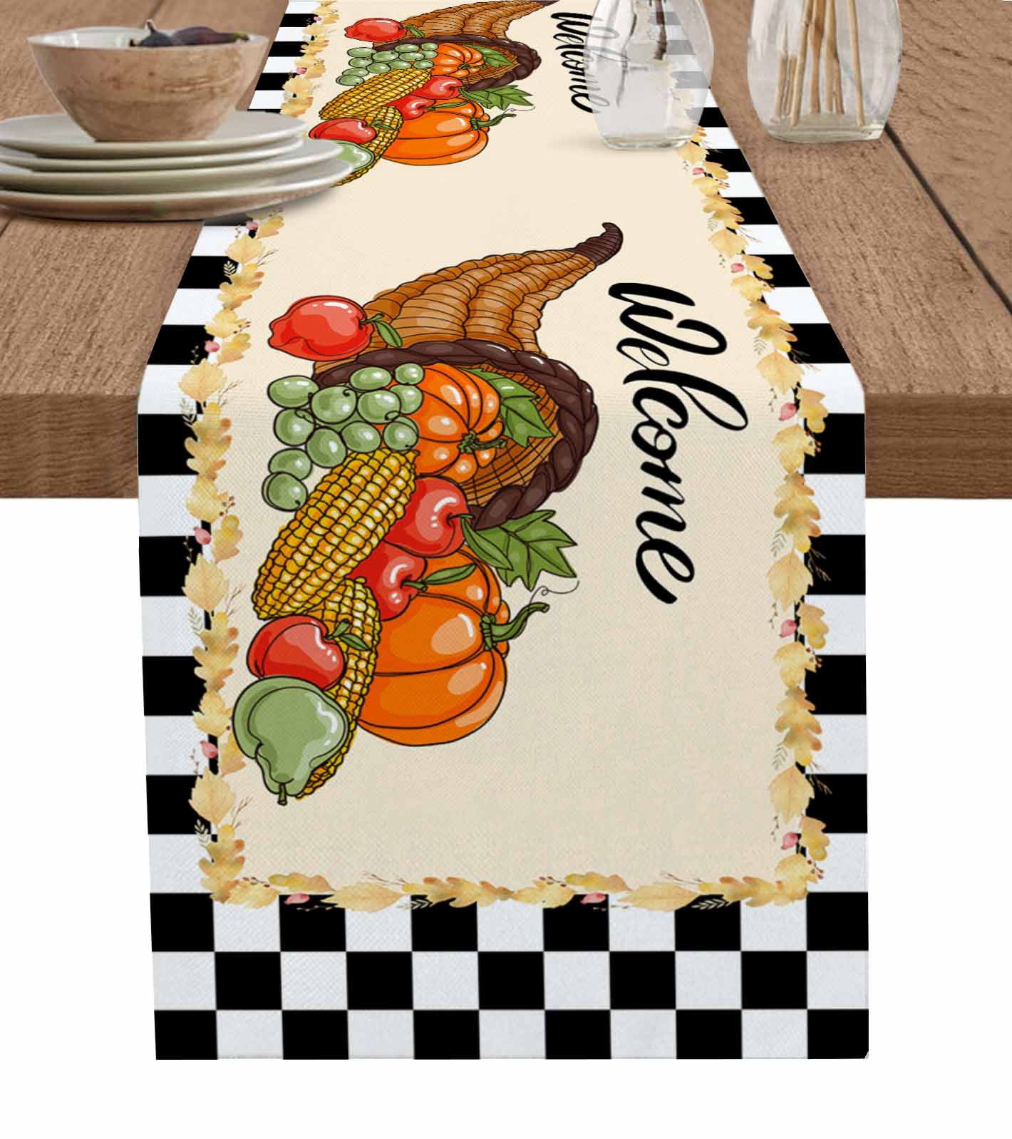 Welcome Burlap-Cotton Table Runner 72 Inches Long,Watercolor Fruits ...