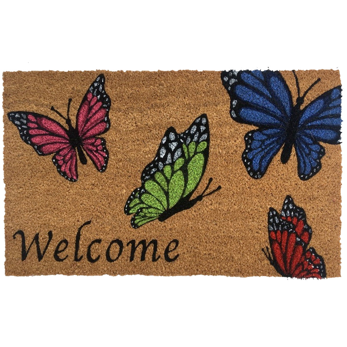 "Briarwood Lane Welcome Mat - Butterflies Spring Coir Doormat, 18"" x ...