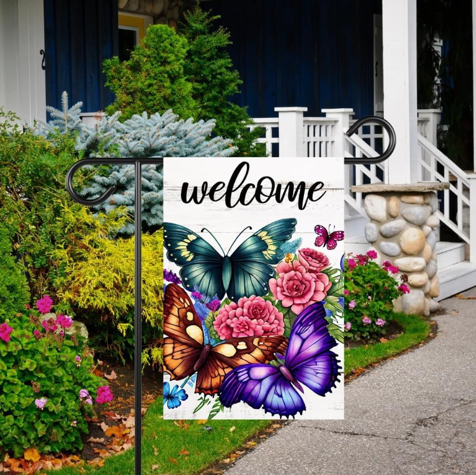 Welcome Butterfly Flower Love Insect Plant Garden Flag House Banner ...