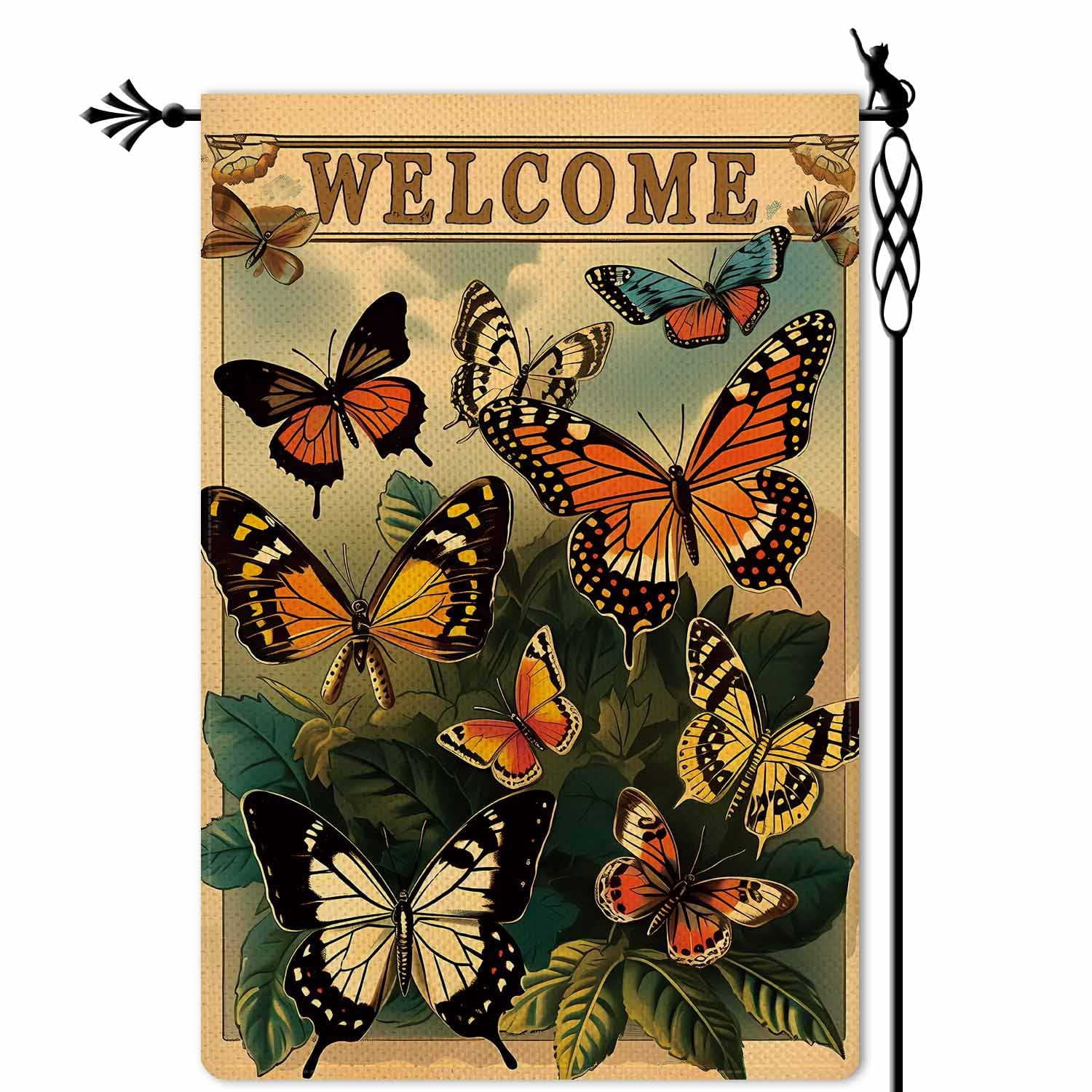 Welcome Butterfly Garden Flag Welcome Spring Garden Flag Butterfly ...