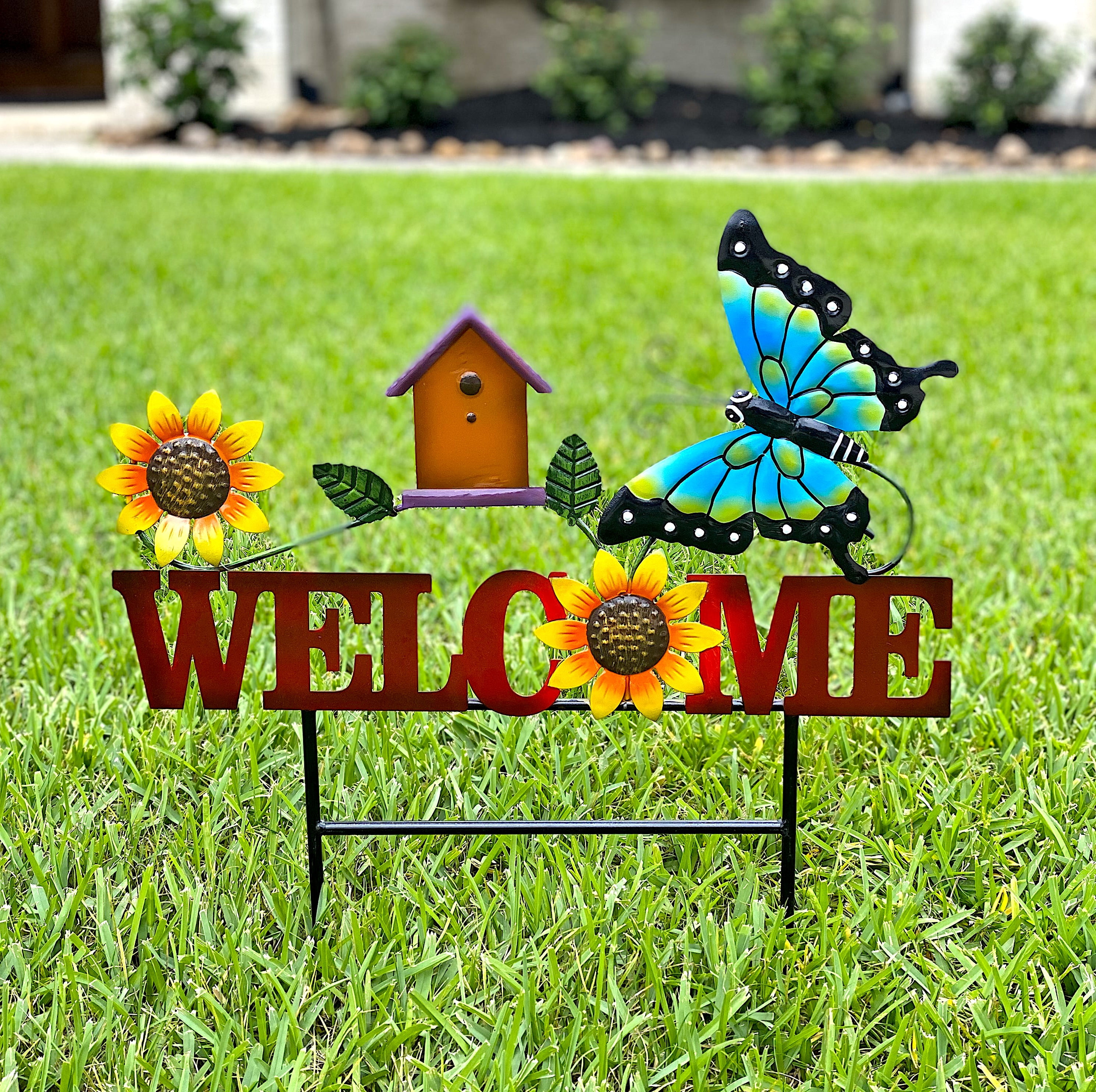 Welcome Butterfly Large Garden Stake Metal Outdoor Decor Backyard ...