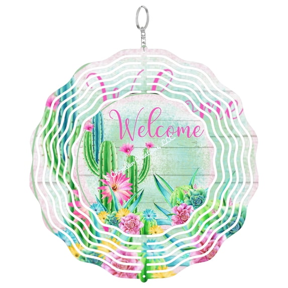 Welcome Cactus Desert 3D Wind Spinner, Succulent Plant Metal Art ...