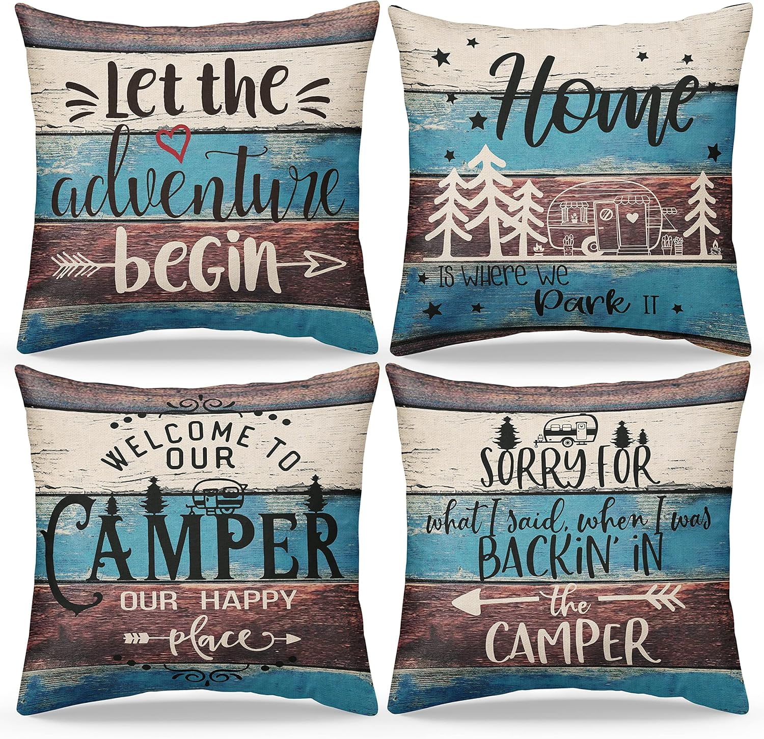 Welcome to Our Camper Set of 4 Decorative Rustic Throw Pillow Covers ...