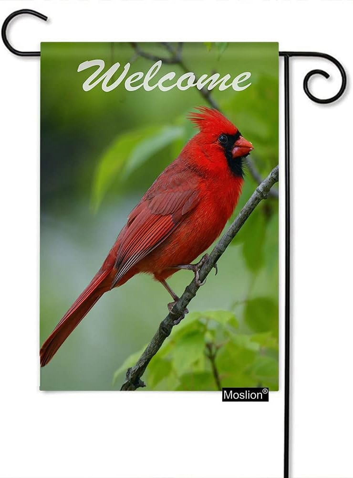 Welcome Cardinal Garden Flags Double Sided Red Bird on Green Tree ...