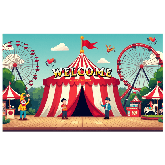 Welcome Carnival Theme Backdrop Banner Festive Amusement Park ...