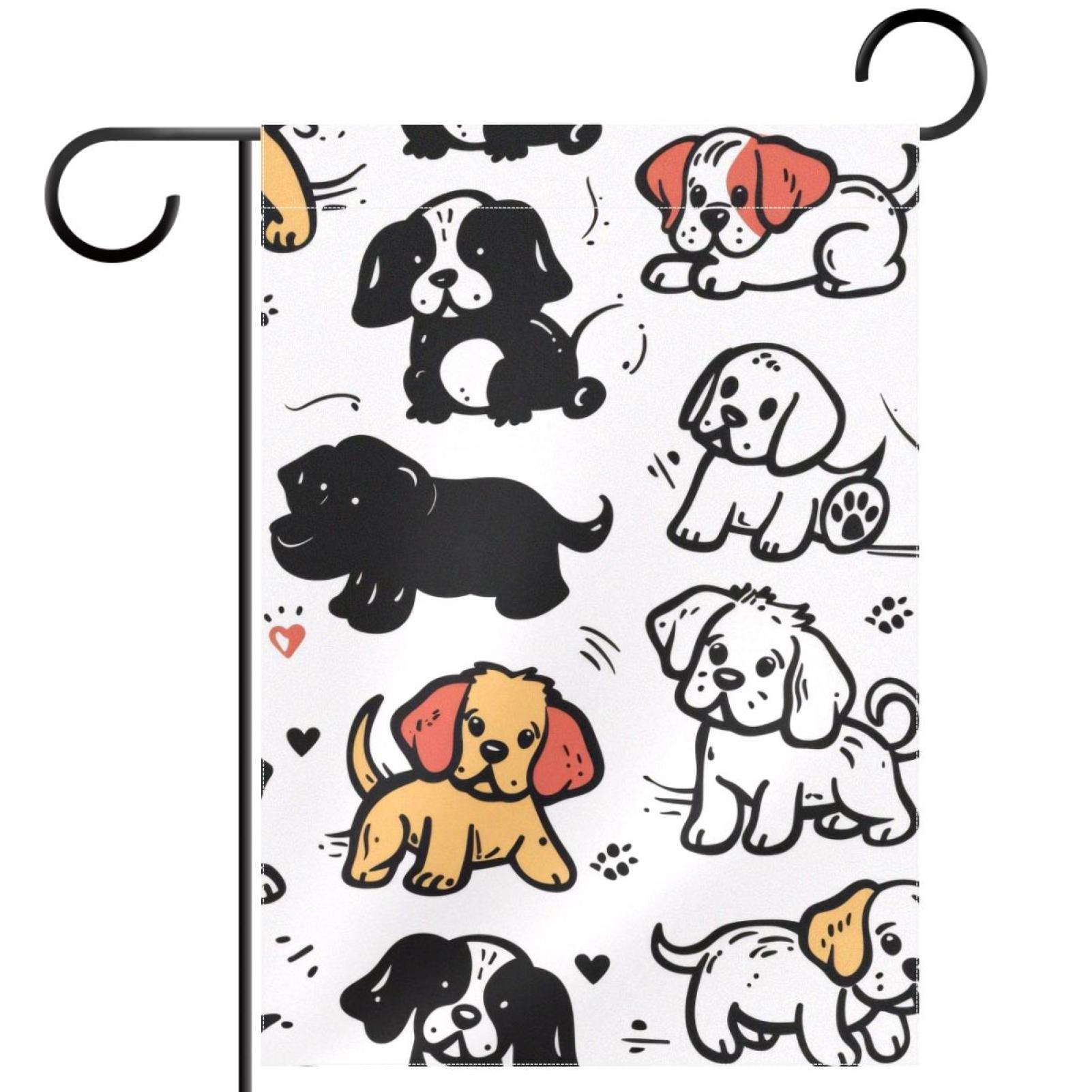 Welcome Cartoon Doodle Puppy Dogs Garden Flag, Vertical Double Sided ...