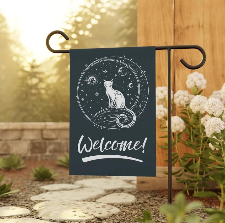 Welcome Cat Kitten Moon And Star Meow Love Pet Animal Gardener Garden ...