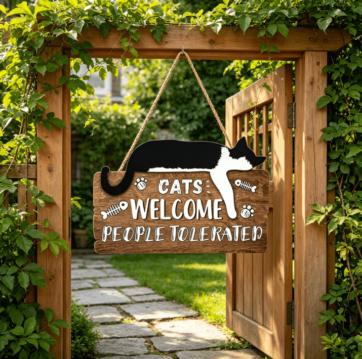 Welcome to the Catio Wood Sign Cat House Signs Cat Head Sign Hanging ...