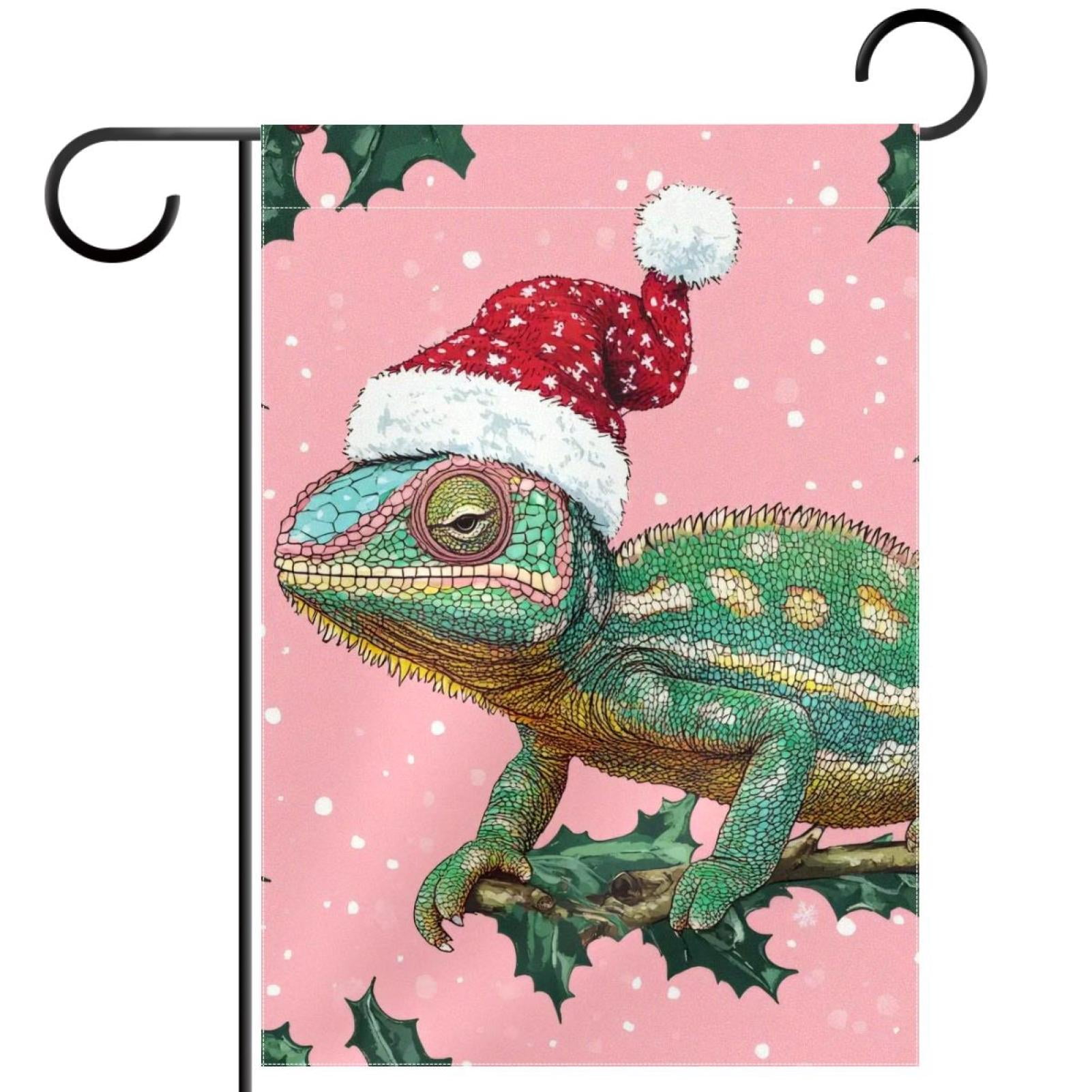 Welcome Christmas Chameleon Lizard Animal with Hat Pink Background ...