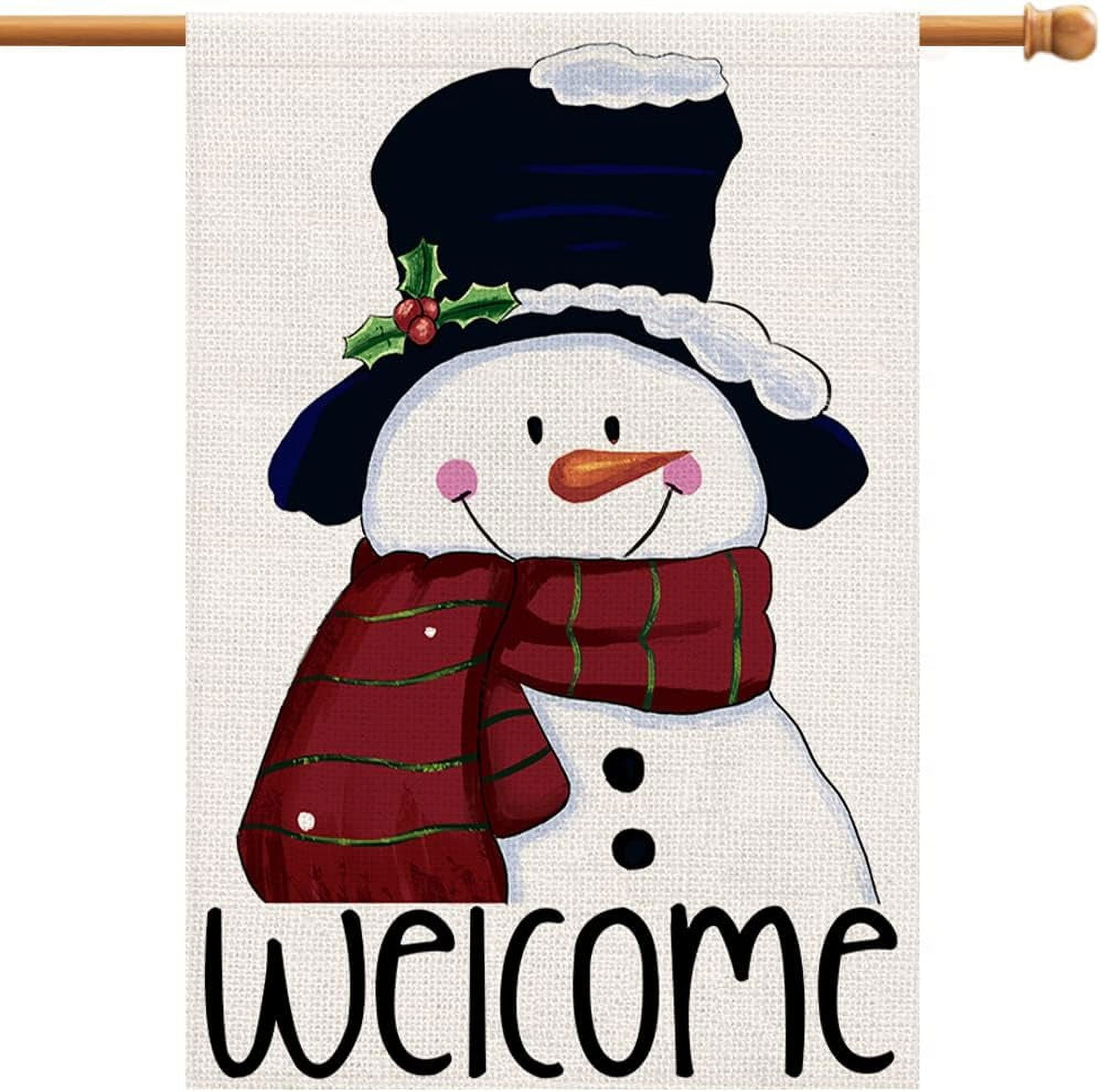 Welcome Christmas House Flag 28x40 Inch Double Sided Burlap Snowman ...