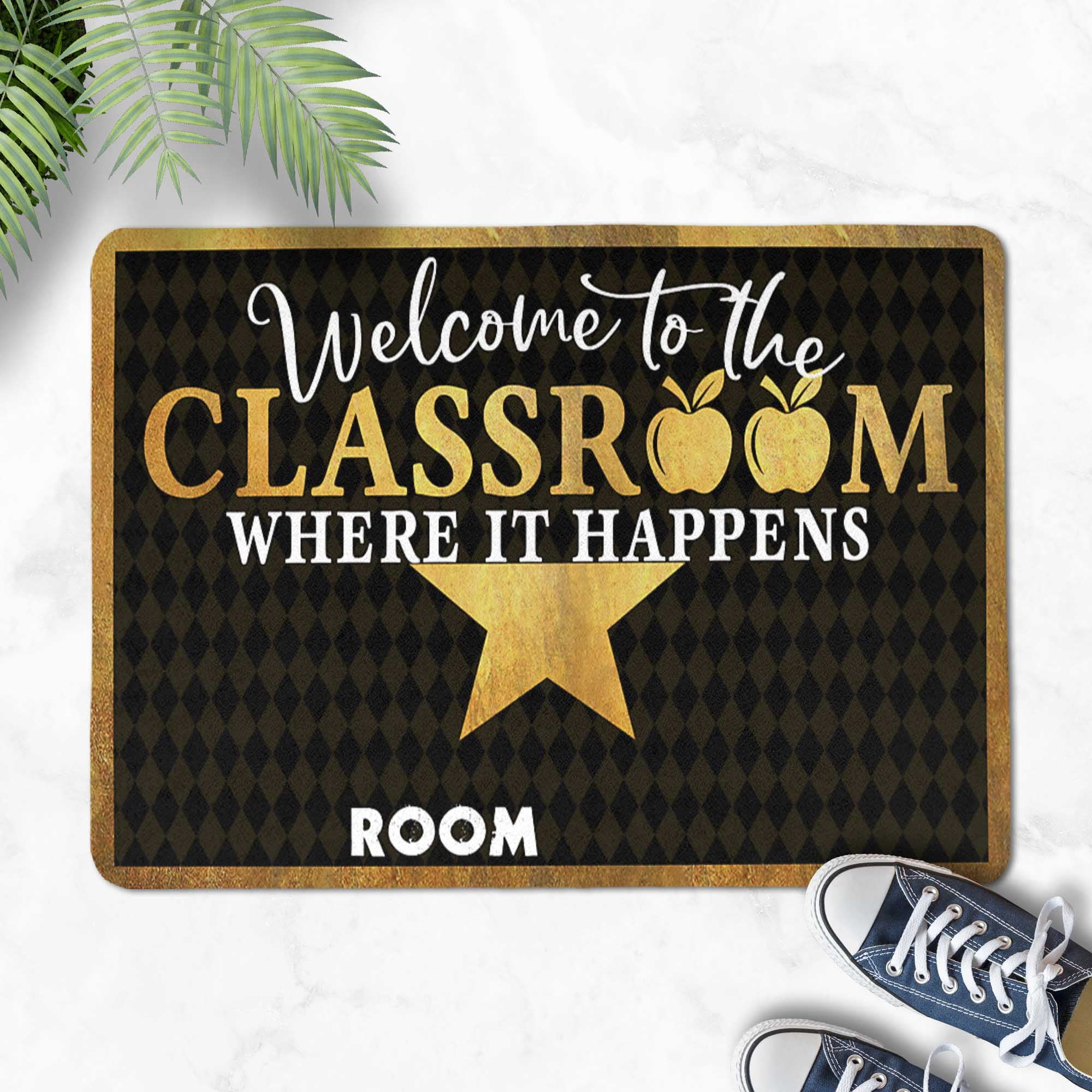 Welcome Classroom Doormat for Teacher, Inspirational Star Apple Theme ...