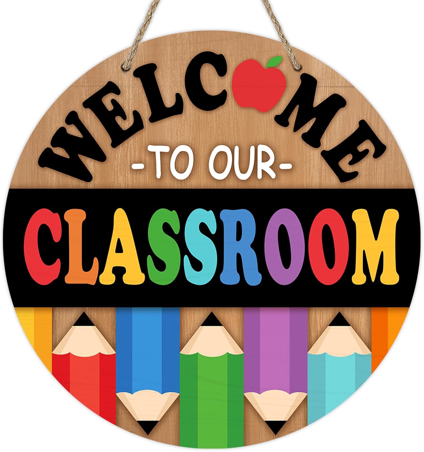 Welcome to Our Classroom Front Door Sign, Colorful Pencil Apple Wood ...