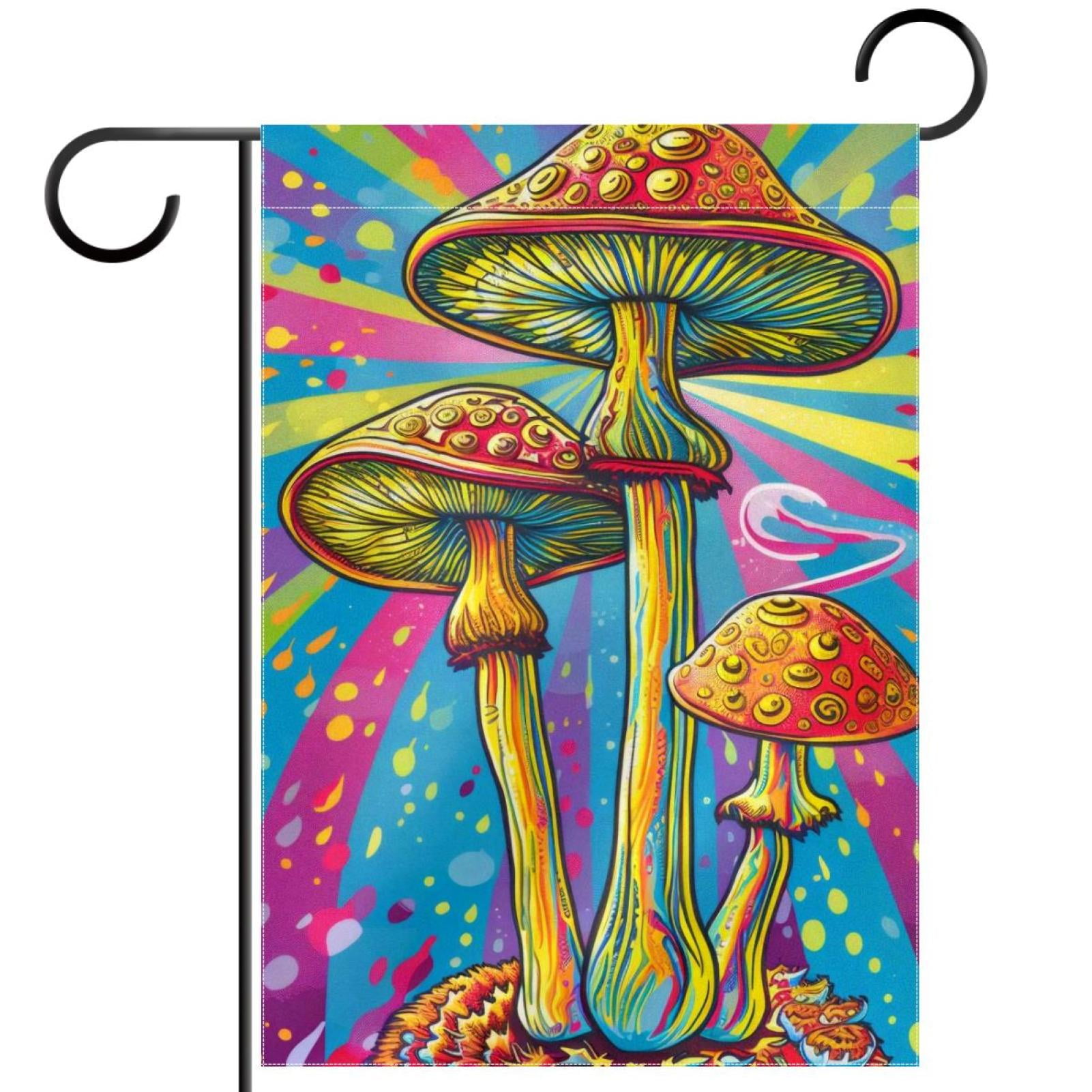 Welcome Colorful Hippie Pattern with Mushrooms Garden Flag, Vertical ...