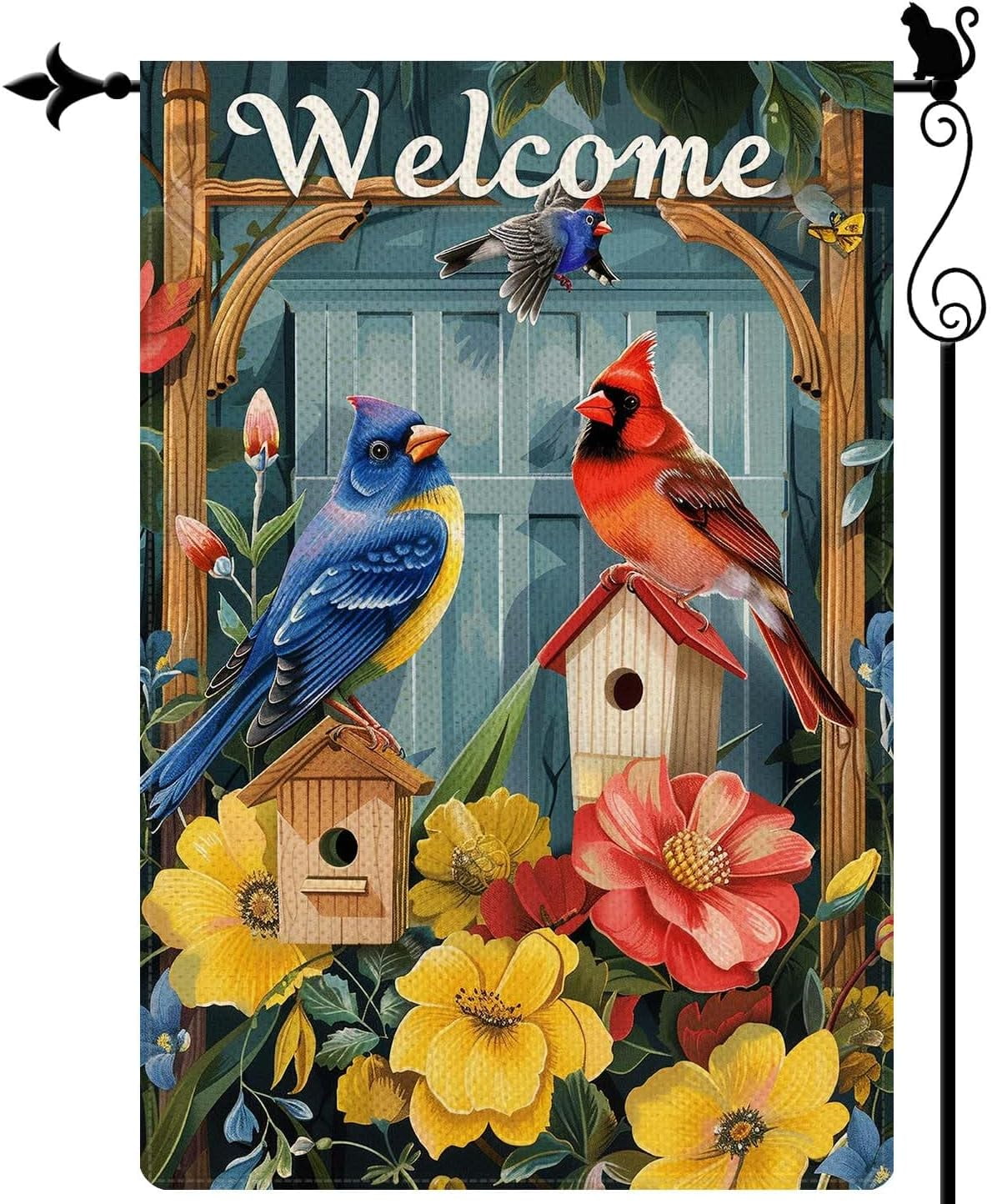 Welcome Colorful birds Birdhouses Spring Garden Flag Vertical Double ...