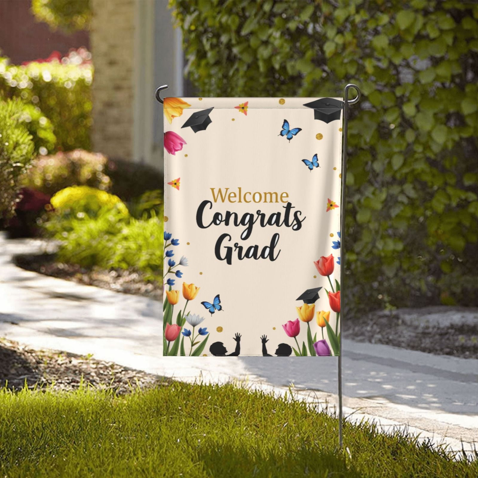 Welcome Congrats Grad Garden Flag Double Sided 12x18 Inch Graduation ...