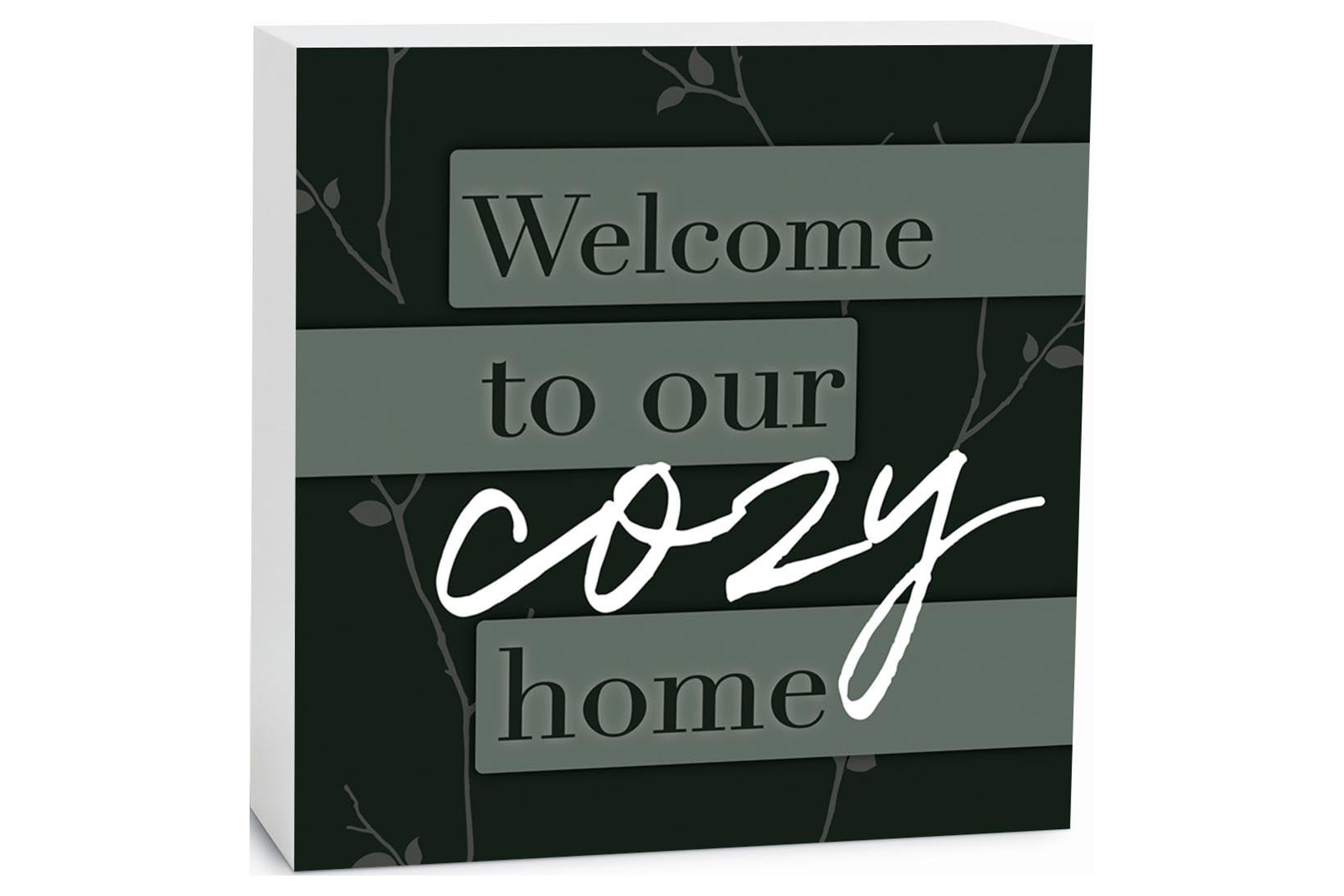 Welcome Cozy Home Juniper Green 5 x 5 Wood Tabletop Sign Plaque ...