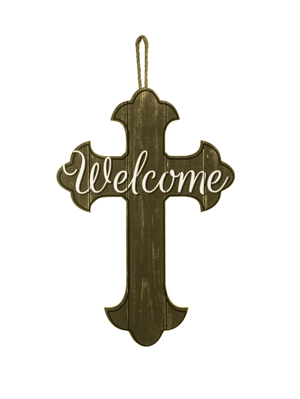 Welcome Cross Front Door Sign - 16" x 11", Brown Wood Slats, Easter ...