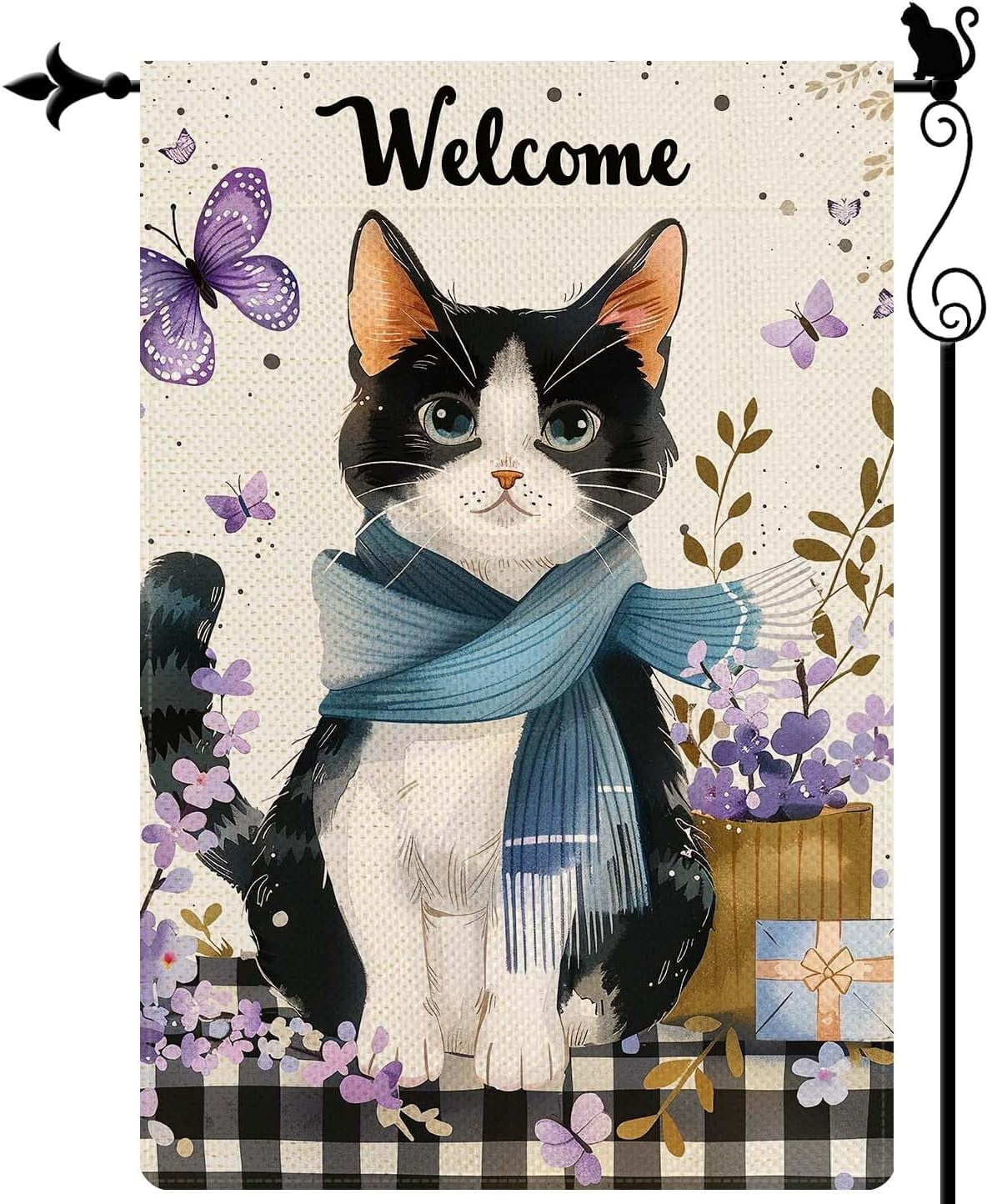 Welcome Cute Black and white cat Spring Garden Flag Vertical Double ...