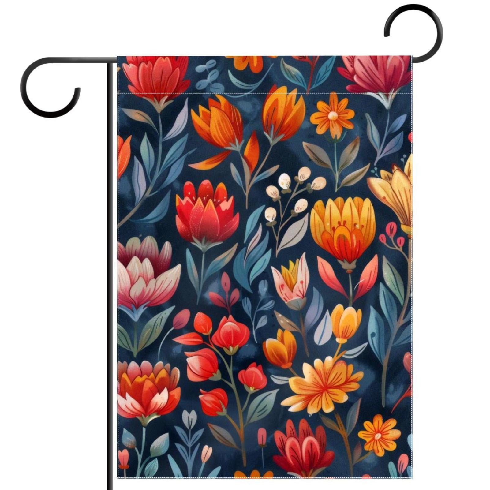 Welcome Cute Boho Floral Pattern Garden Flag, Vertical Double Sided ...