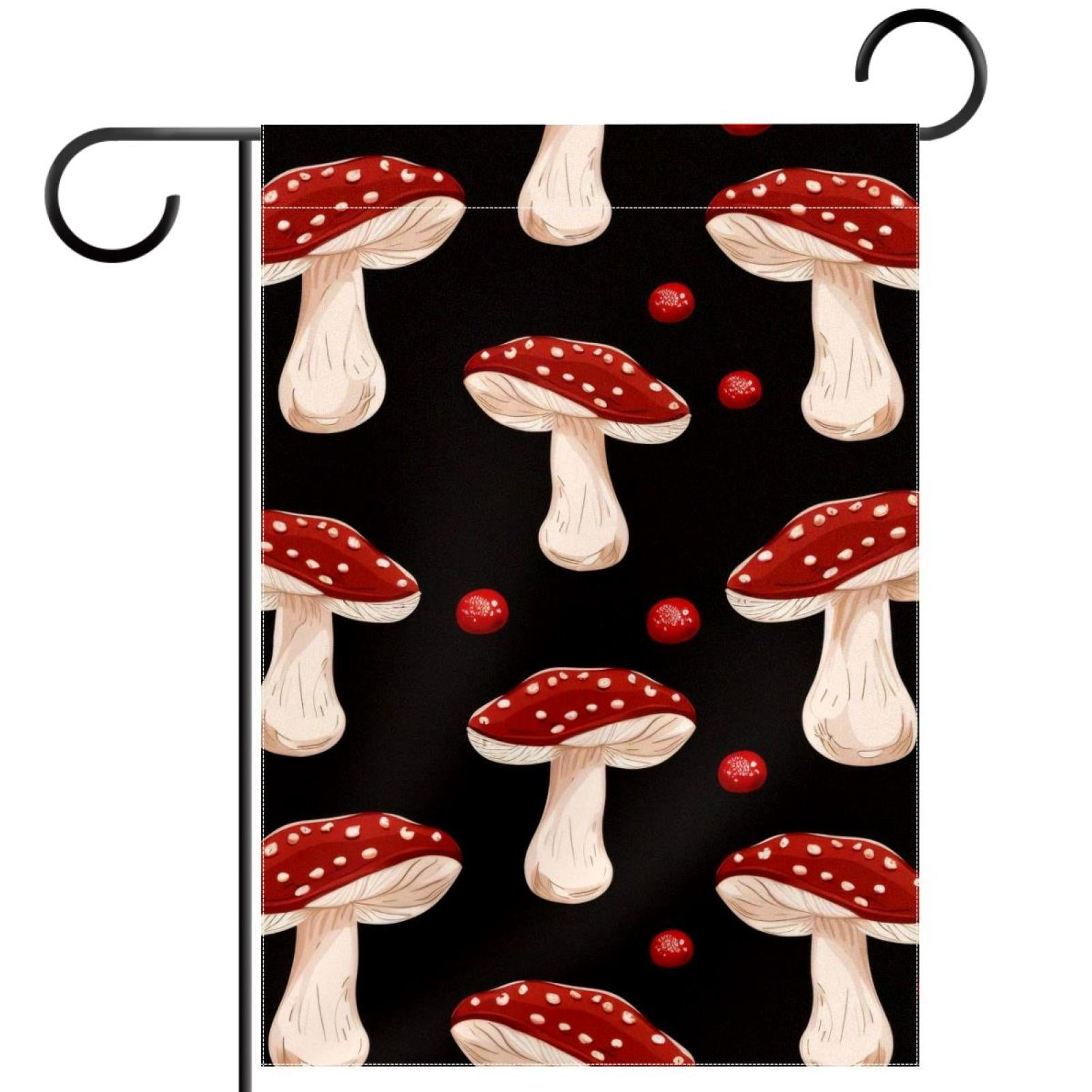Welcome Cute Cartoon Forest Mushrooms Black Background Garden Flag ...