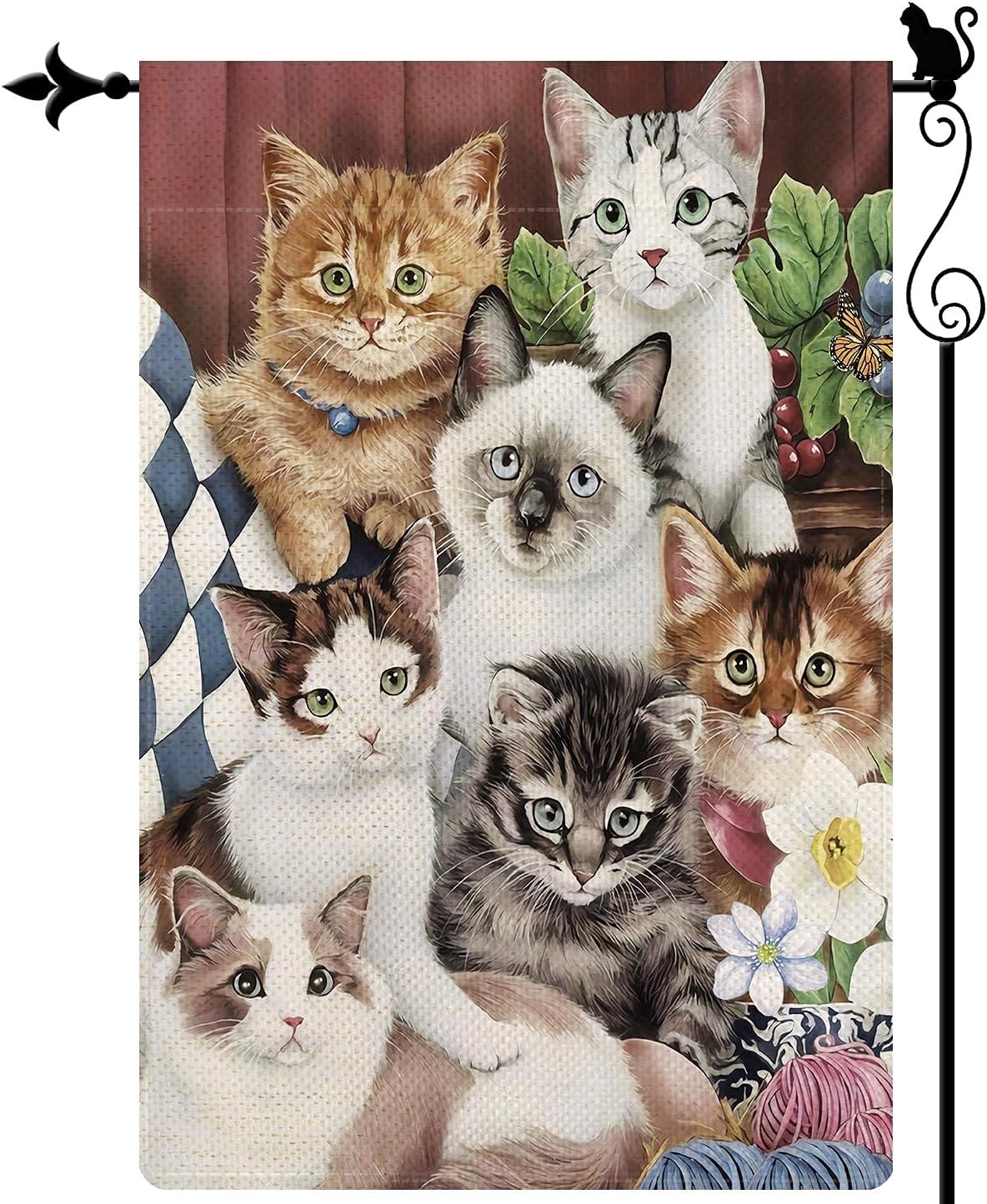 Welcome Cute Cats Garden Flag Spring Flower Butterfly Garden Flag ...