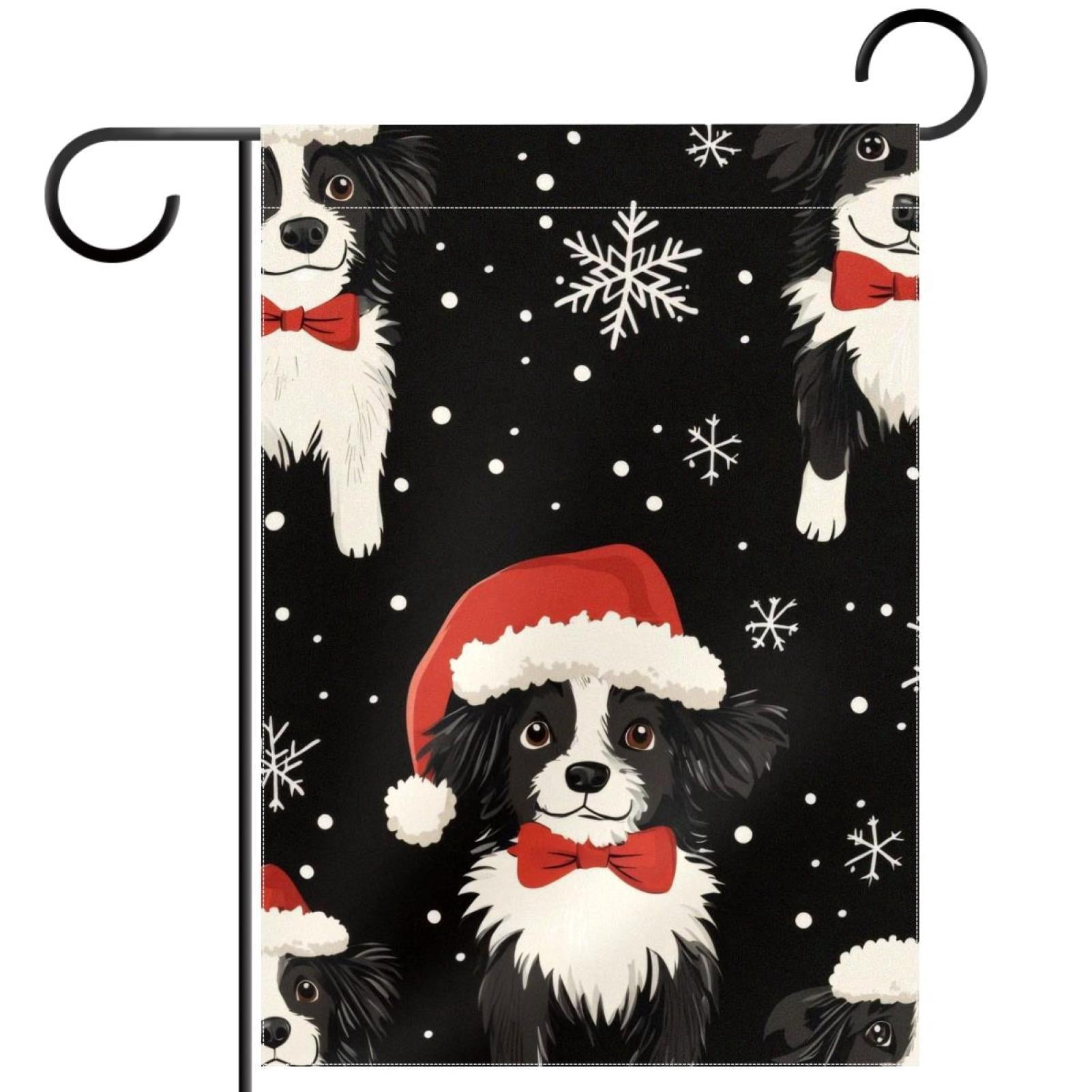 Welcome Cute Christmas Dogs in Santa Hat Snowflakes Garden Flag ...