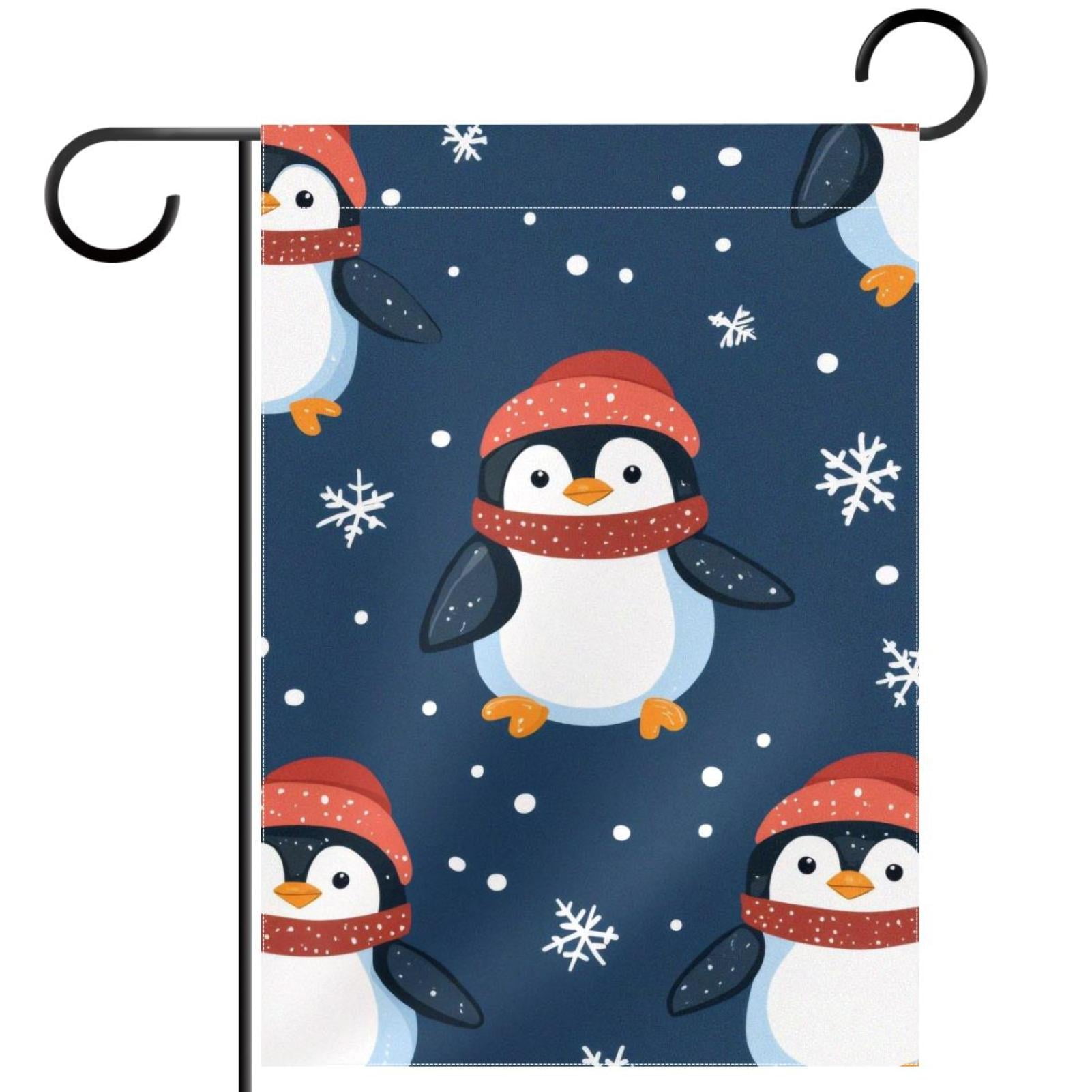 Welcome Cute Christmas Penguins Snowflake Blue Background Garden Flag ...