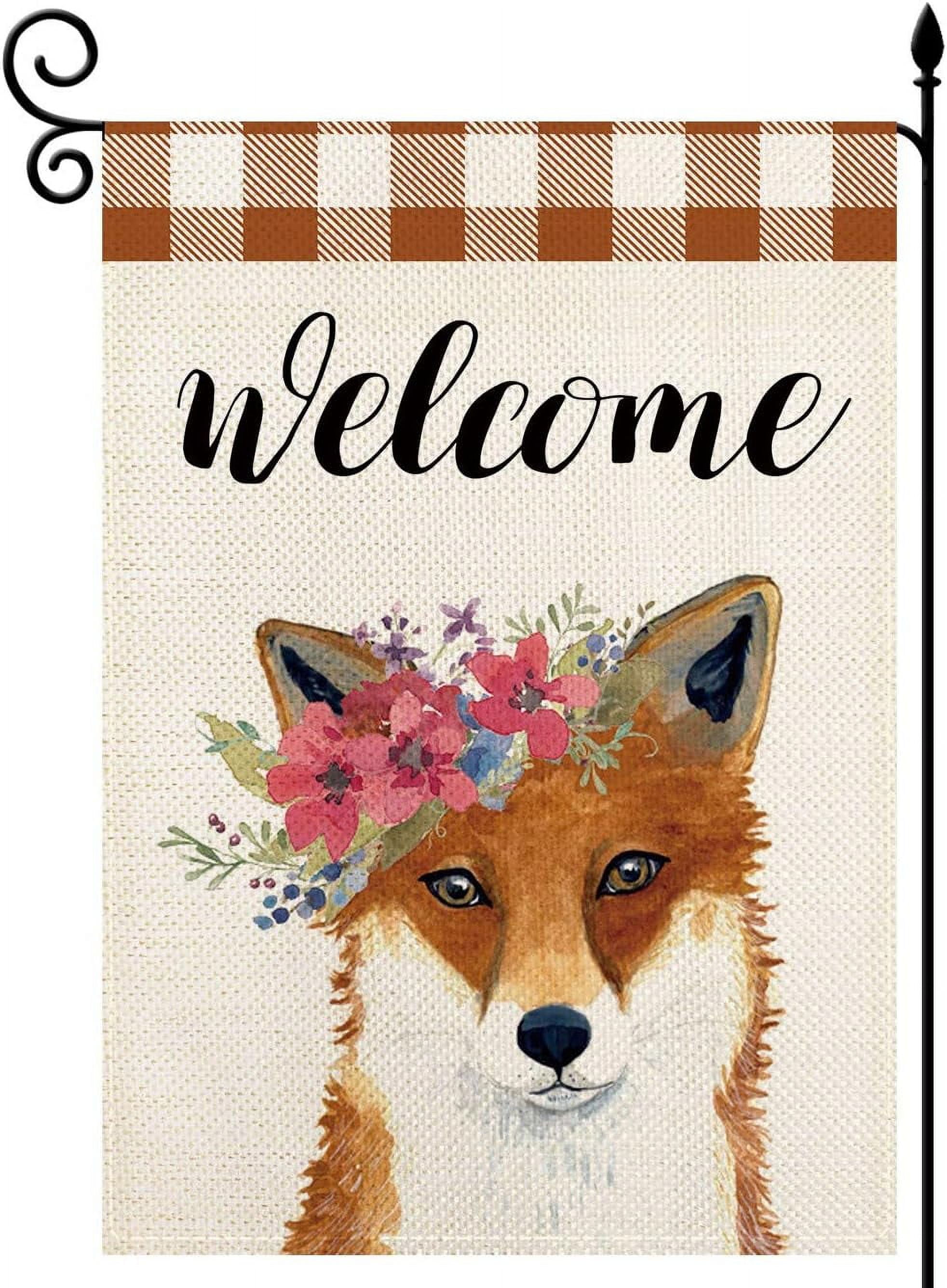 Welcome Cute Fox Garden Flag Double Sided Vertical, Autumn Halloween ...