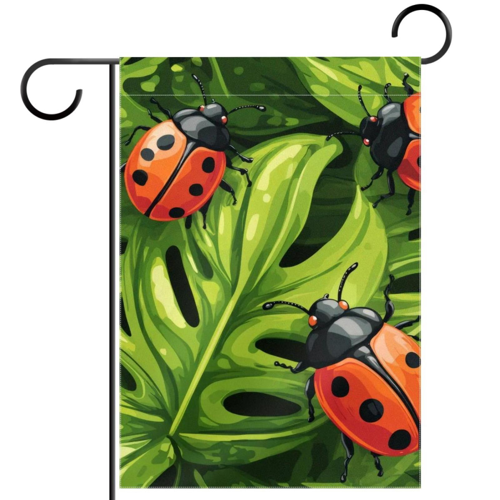 Welcome Cute Lady Bugs on Green Palm Leaves Garden Flag, Vertical ...