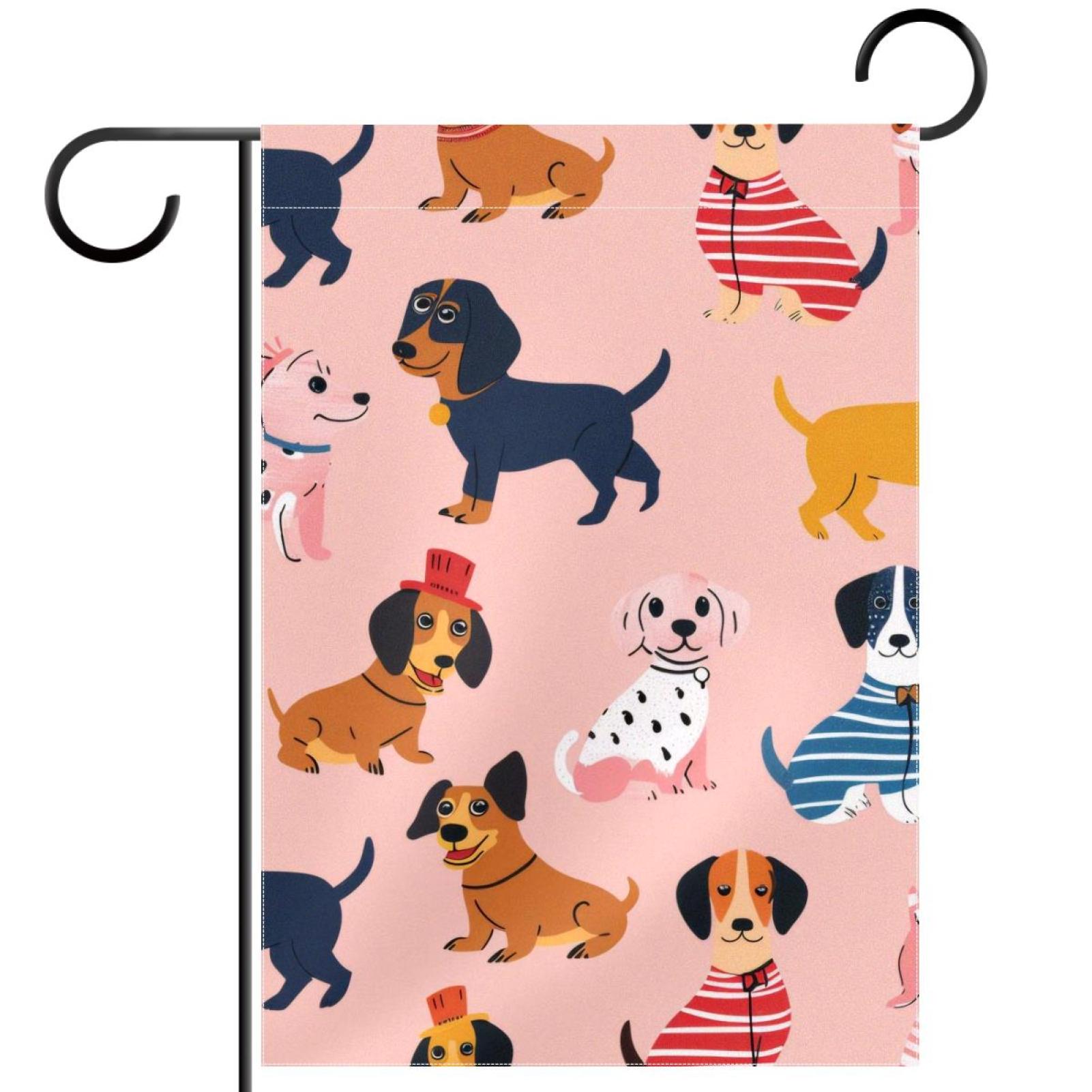 Welcome Cute Parisian Dachshund Dogs Garden Flag, Vertical Double Sided ...