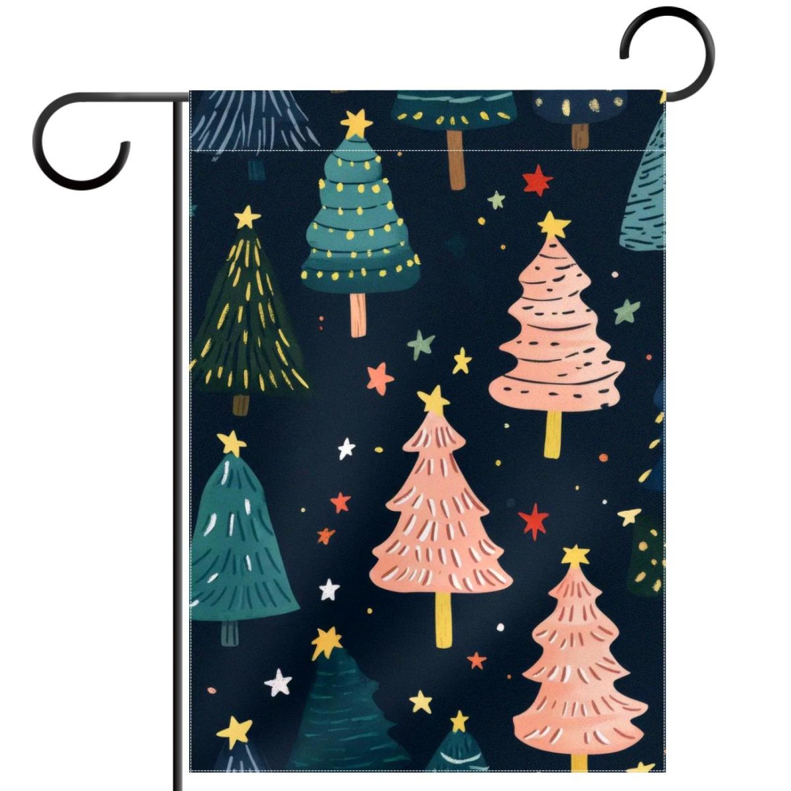 Welcome Cute Seamless Christmas Trees with Stars Pattern Garden Flag ...