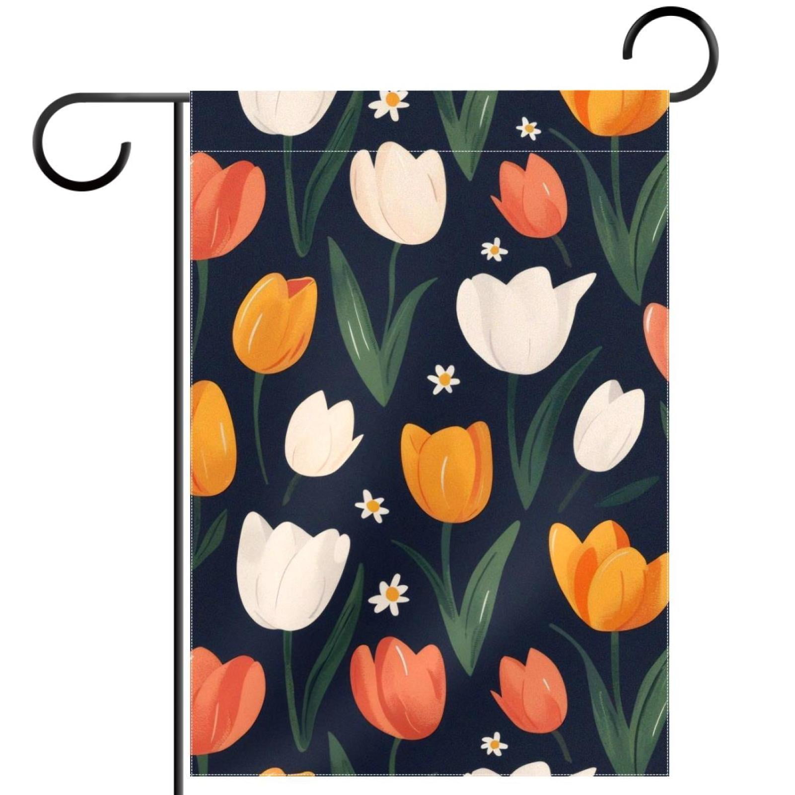 Welcome Cute Tulips Pattern Garden Flag, Vertical Double Sided Small ...