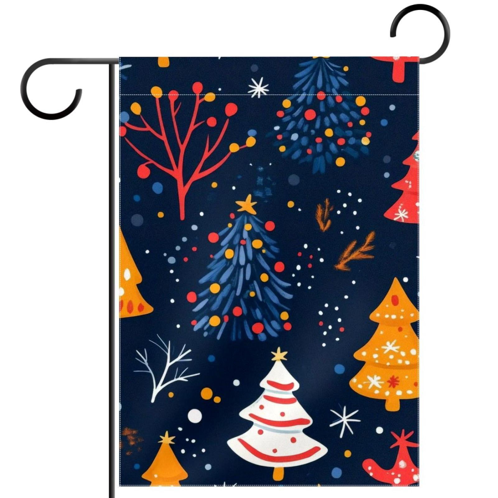 Welcome Cute Xmas Elements Christmas Tree Stars and Leaves Garden Flag ...