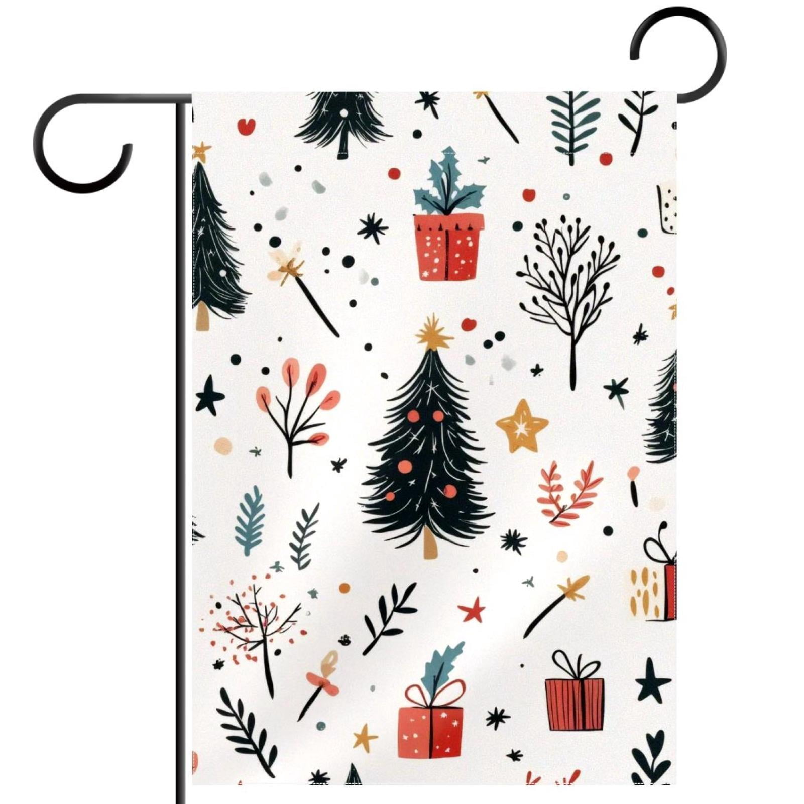 Welcome Cute Xmas Elements Christmas Tree Stars Twigs and Leaves Garden ...