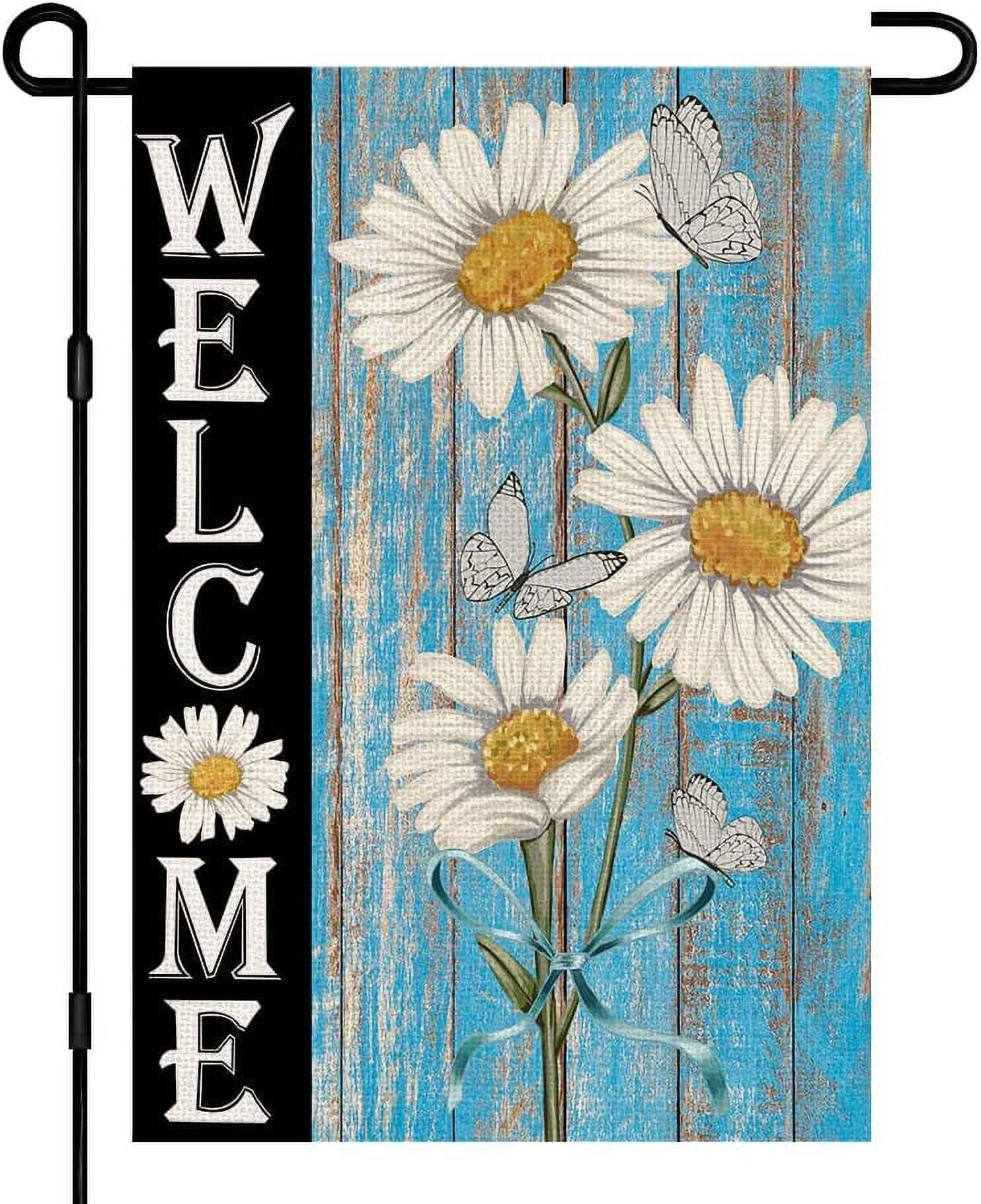 Welcome Daisy Spring Garden Flag 12x18 Inch Burlap Double Sided Outside ...