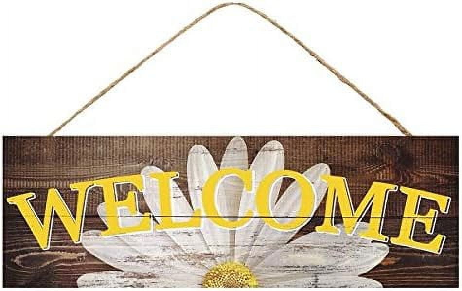 Welcome Daisy Spring Summer Wooden Sign Yellow (15 Inches x 5 Inches ...