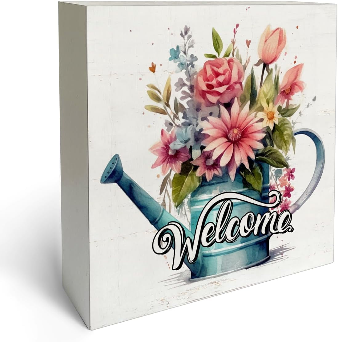 Welcome Decor Welcome Spring Sign Floral Watering Can Summer Wooden ...