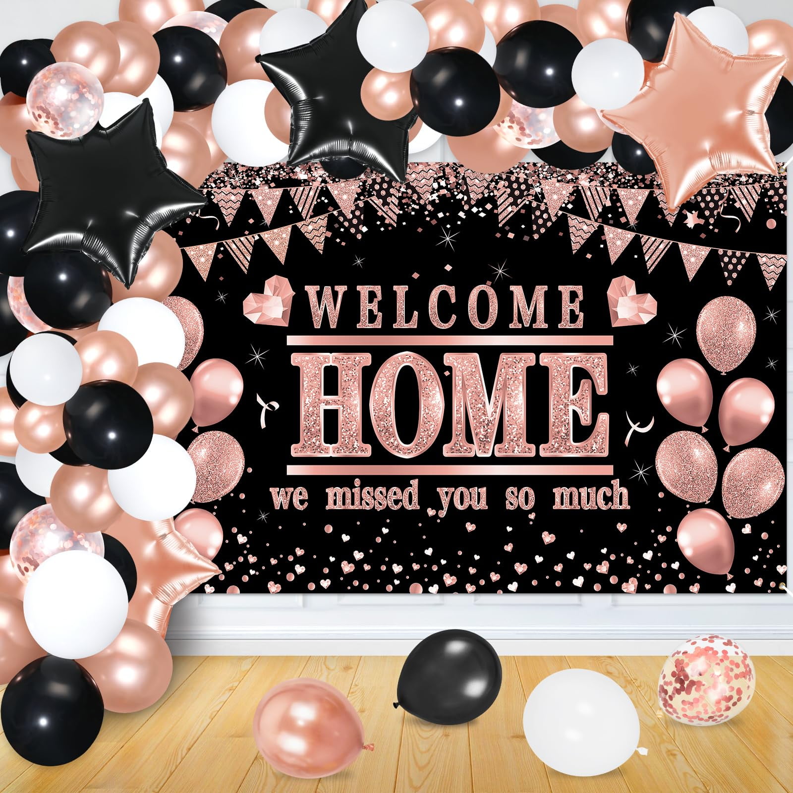 Welcome Decorations Rose Gold and Black Welcome Decorations Kit We ...