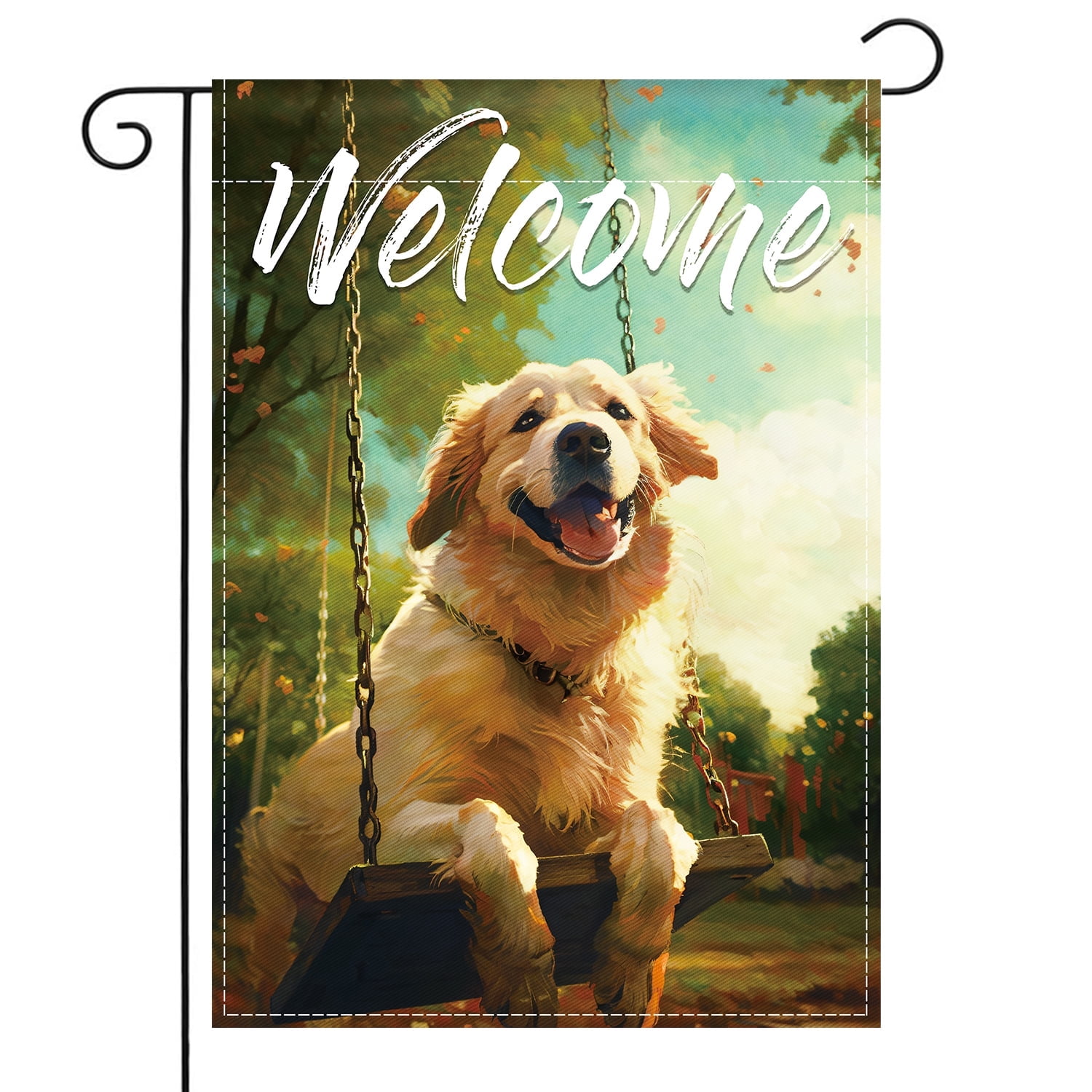 Welcome Dog Garden Flag 12x18 Inch Double Sided, Swing Golden retriever ...