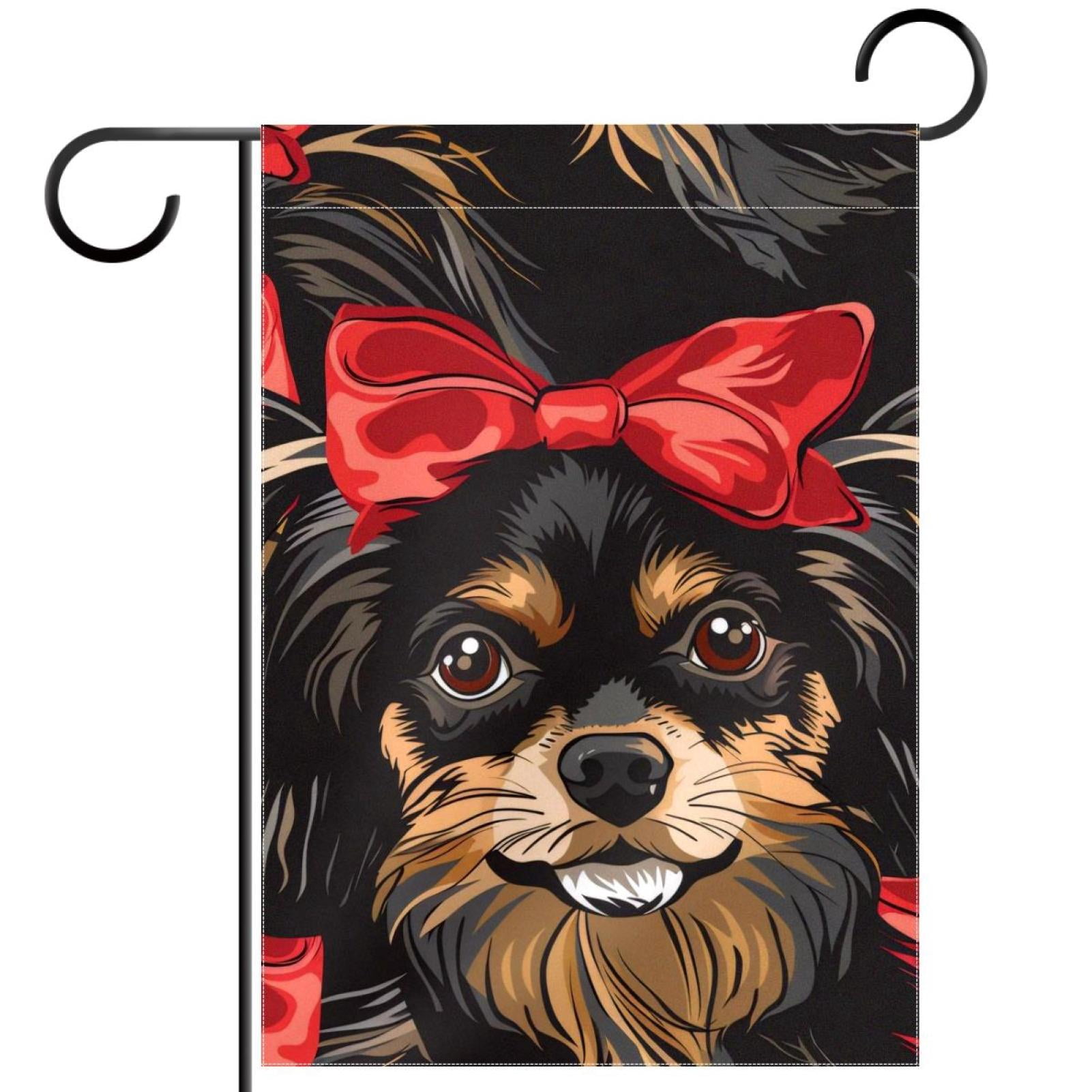 Welcome Dog and Red Bow Garden Flag, Vertical Double Sided Small House ...