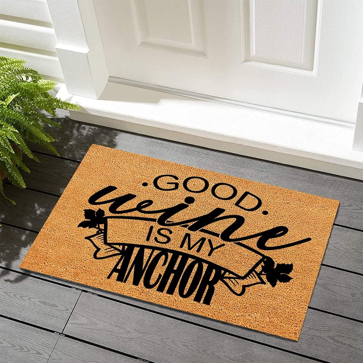 Welcome Door Mat 18x30 Inch Good Wine is My Anchor Rustic Front Door ...